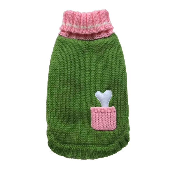 Bone on Board Green & Pink Dog Sweater – Soft & Stretchy Knit ...